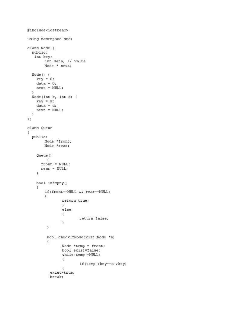 Full Queue Using Link List | PDF | Queue (Abstract Data Type) | C++ Full Queue Using Link List | PDF | Queue (Abstract Data Type) | C++