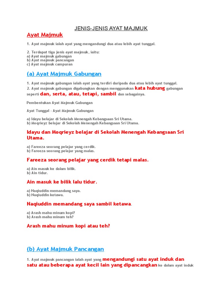 Ayat Majmuk Latihan Dan Explanation | PDF