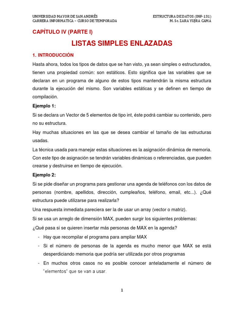 Capitulo 4 Documento-Listas Simples Enlazadas-Parte 1 Ultima Actualizacion | PDF | Informática ...