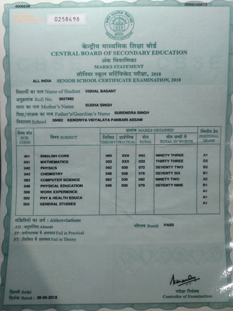 12th Marksheet | PDF
