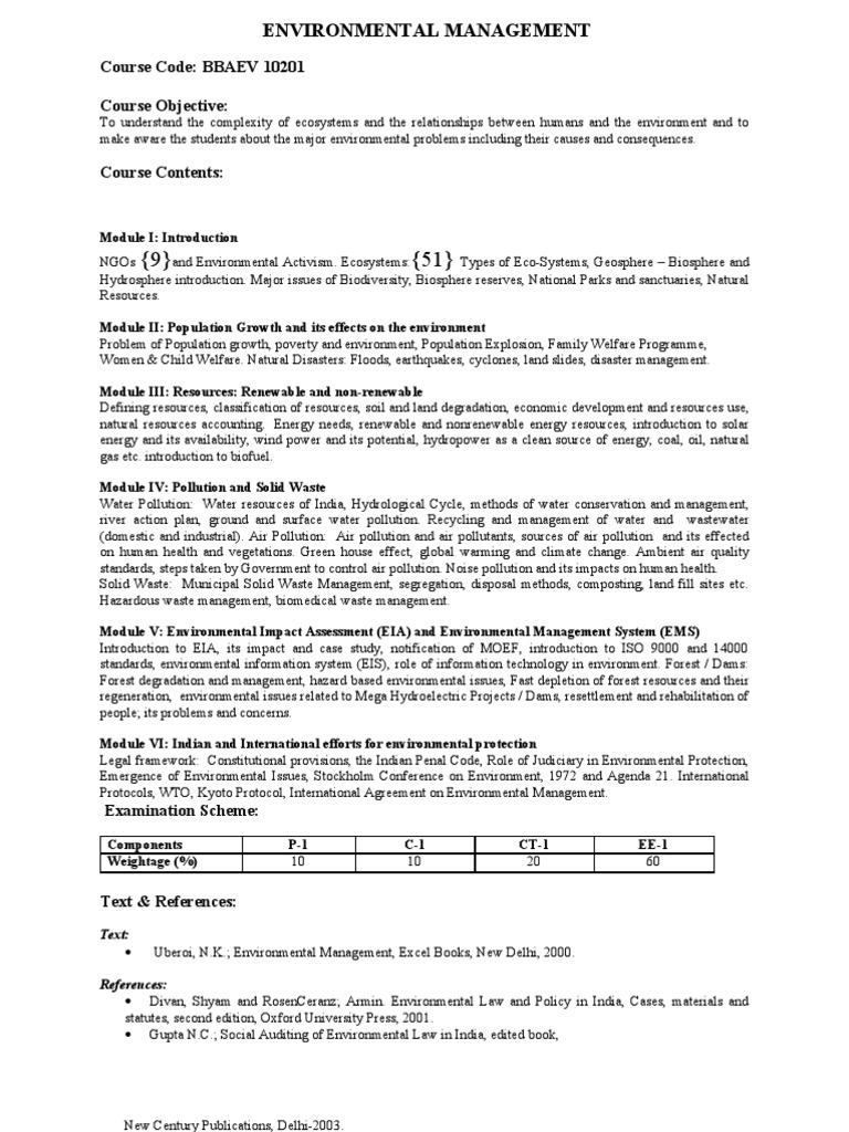 Environmental Management Syllabus For Bba Sem 2 | PDF | Pollution | Waste