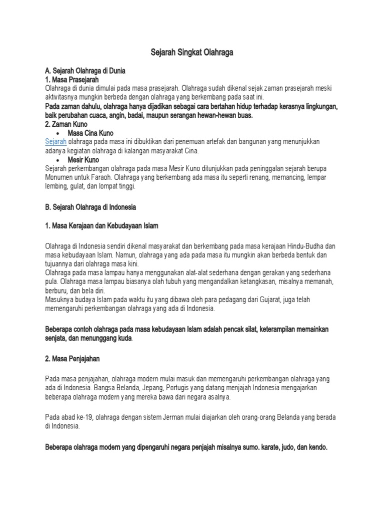 Sejarah Singkat Olahraga | PDF