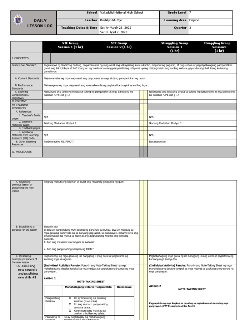 DLL - Grade-7 - Q-3-Week 5 | PDF