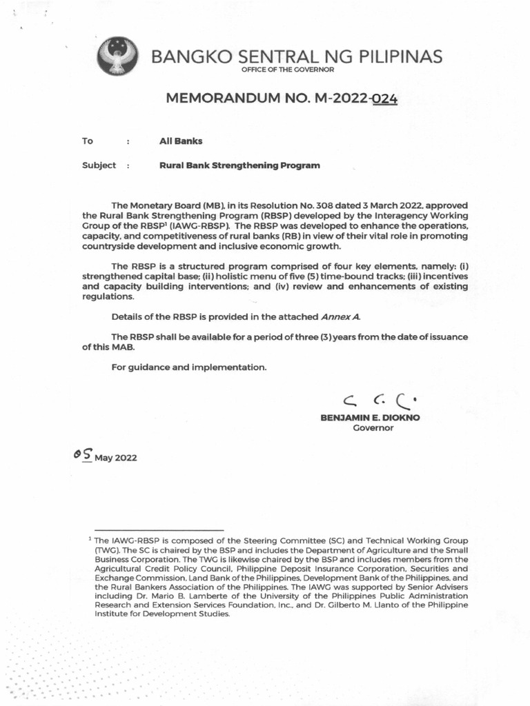 BSP M-2022-024 s2022 - Rural Bank Strengthening Program) PDF | PDF ...