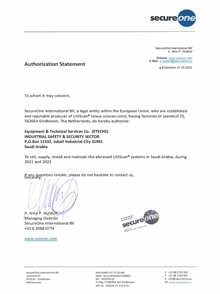 Authorization Statement Etechs | PDF