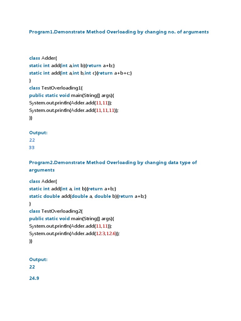Practice Program Part 4 Method Overloading And Parameterised Constructors Download Grátis Pdf