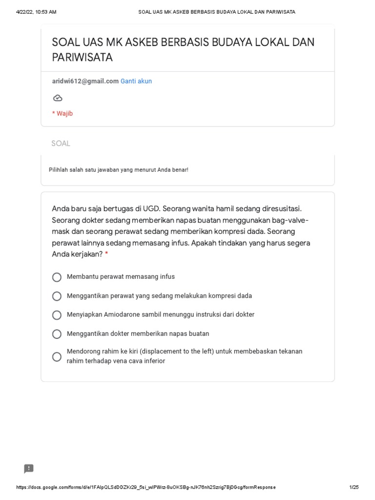 SOAL UAS MK ASKEB BERBASIS BUDAYA LOKAL DAN PARIWISATA | PDF