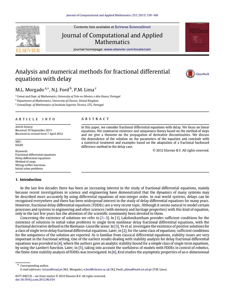 Numerical For Delay Fractional Differential Equation Pdf Equations Differential Equations