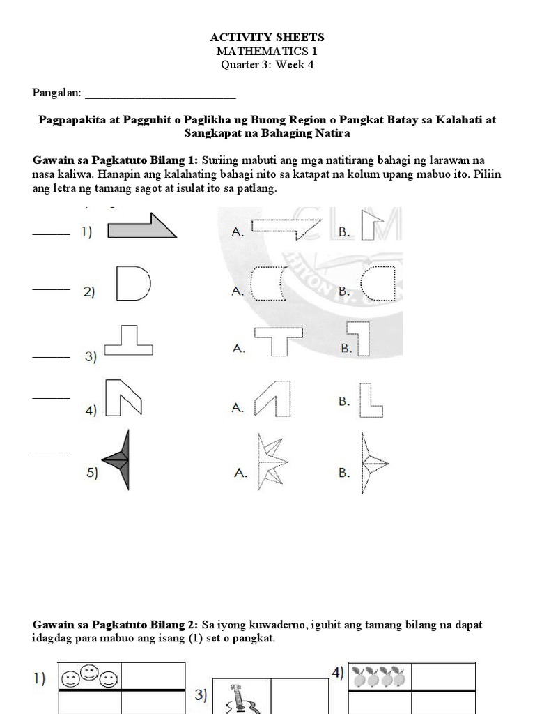 MATHEMATICS 1 Activity Sheet Q3 W4 | PDF