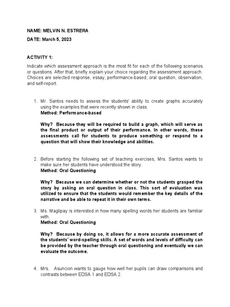 Activity 1 - Melvin Estrera | PDF | Essays | Question