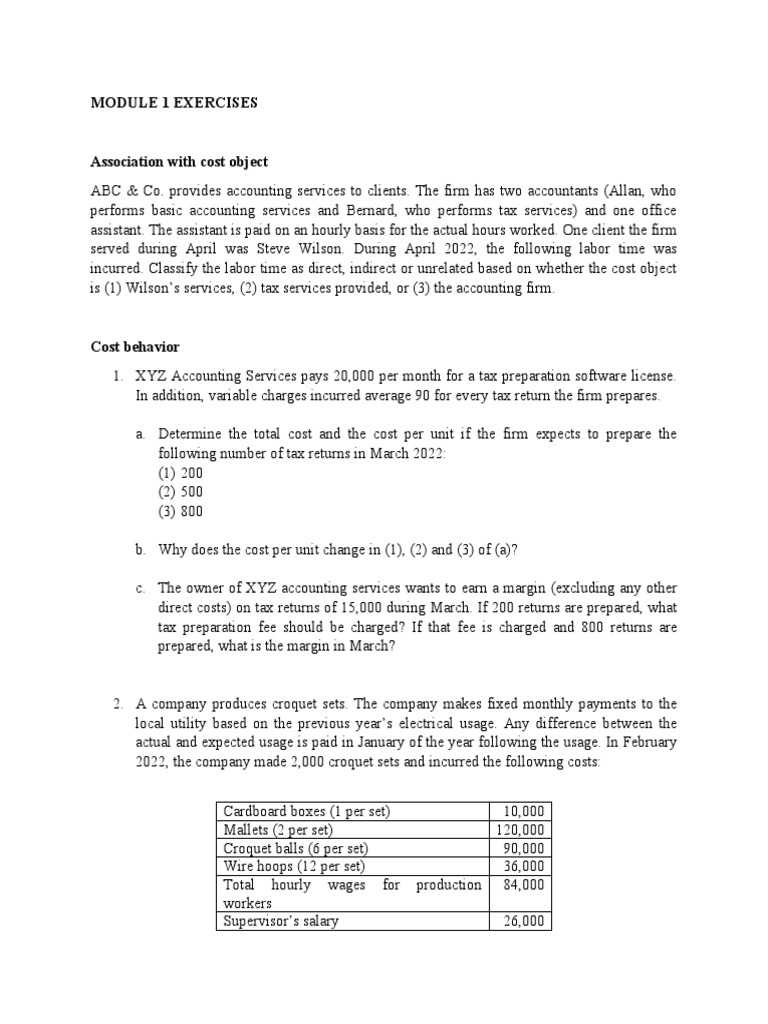 Module 1 - Additional Exercises | PDF | Taxes | Cost