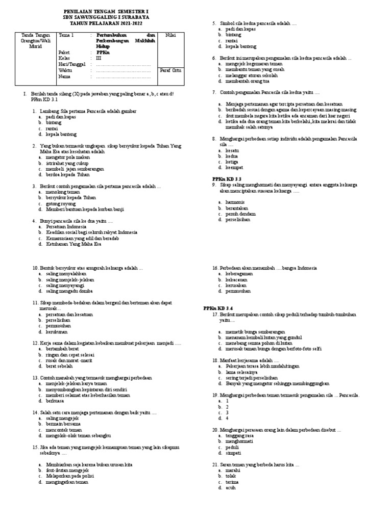 PTS TEMA 1 PPKN | PDF