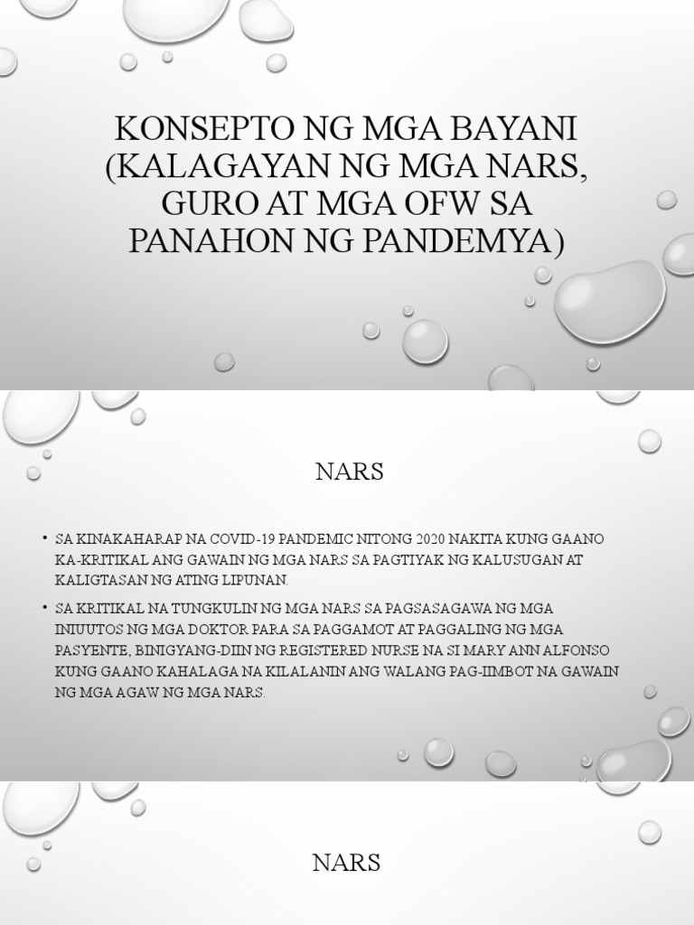 Konsepto NG Mga Bayani (Kalagayan NG Mga Nars, Guro at Mga Ofw Sa ...