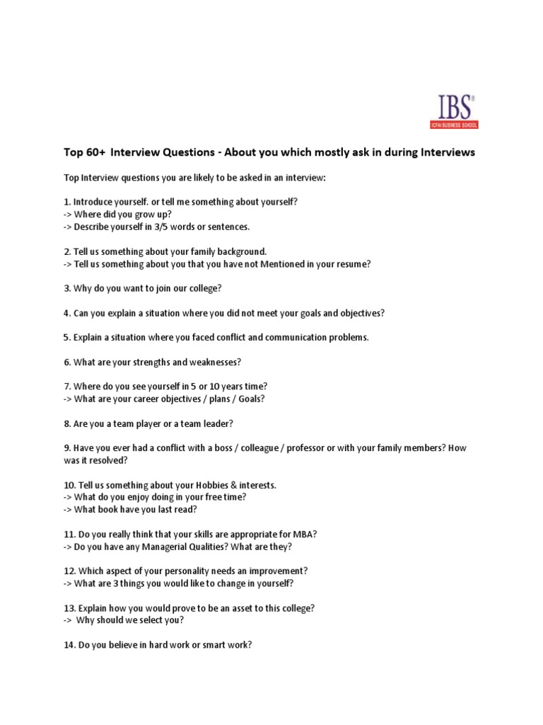 Interview Questions For Selection Process Practice | PDF | Cognition