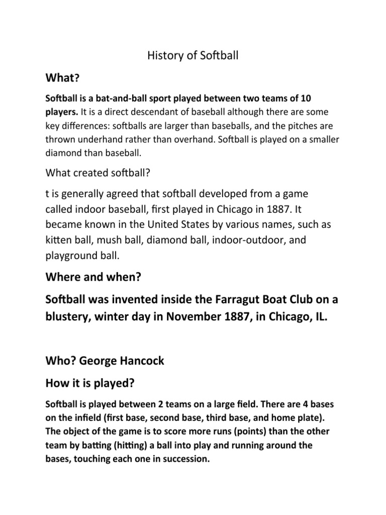 History of Softball | PDF | Softball | Baseball Field