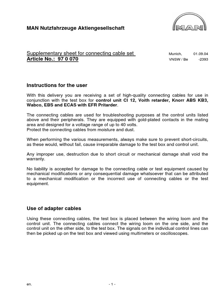 Supplementary Sheet 97 0 070 - en | PDF | Electrical Equipment ...