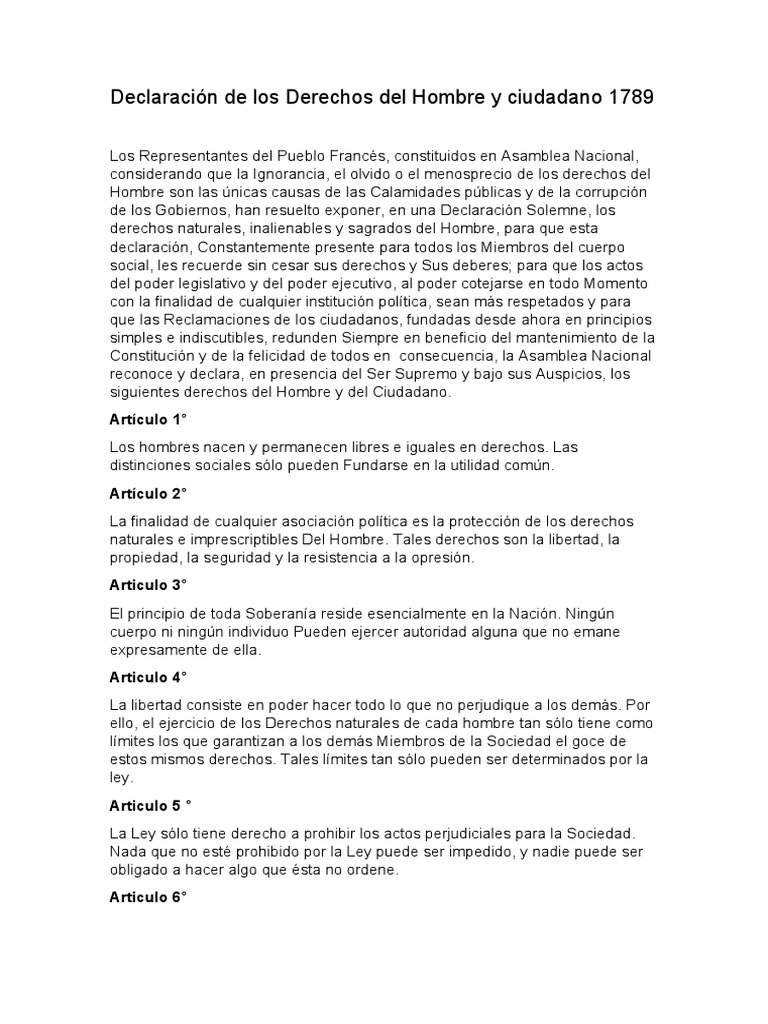 Declaración de Los Derechos Del Hombre y Ciudadano 1789: Artículo 1 ...
