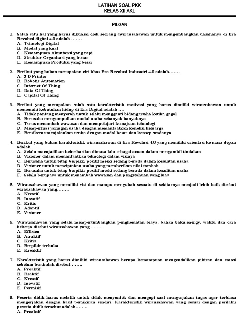 Soal Latihan PKK | PDF | Seni