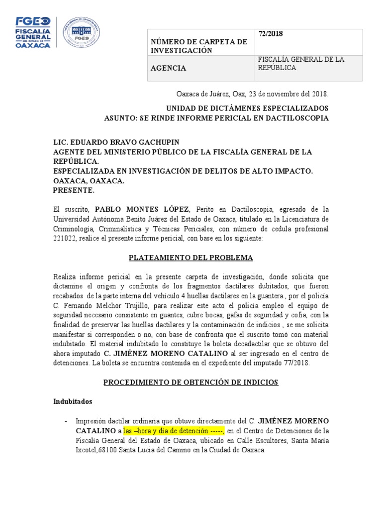 Dictamen Pericial En Dactilos Pdf Huella Dactilar Anatomía Humana