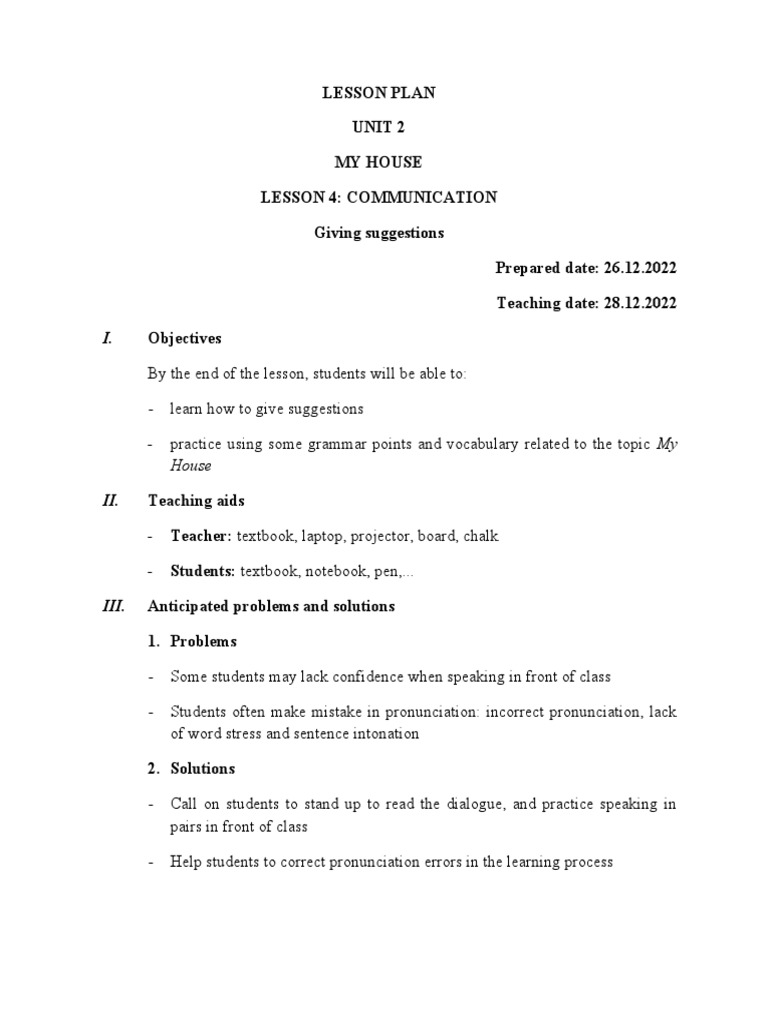 LESSON PLAN-UNIT 2 - LESSON 4-Tran Van Huy | Download Free PDF | Teachers | Cognition