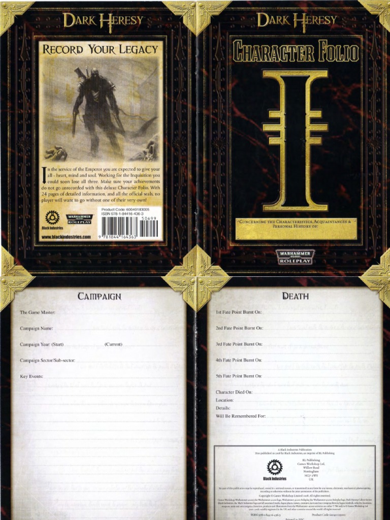 Dark Heresy 1E Character Folio Writablepdf | PDF