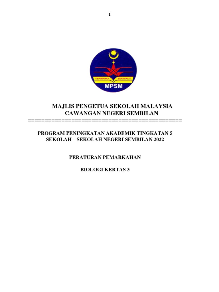 PP Kertas 3 Biologi N9 2022 - 230129 - 180443 | PDF