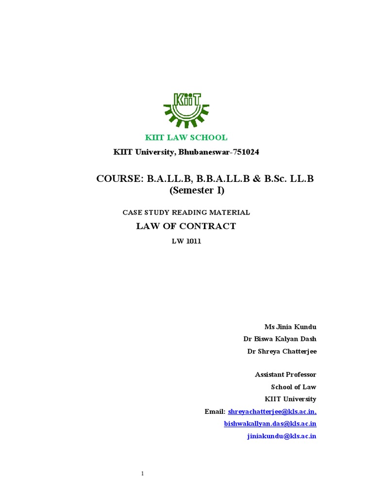 Case Study Material of Law of Contract LW1011 (Final) | PDF | Restraint ...