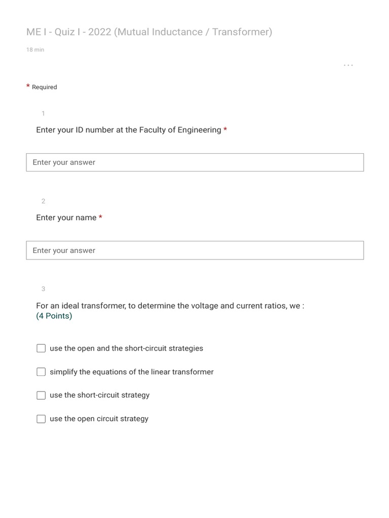 ME I - Quiz I - 2022 (Mutual Inductance - Transformer) | PDF | Inductor | Transformer
