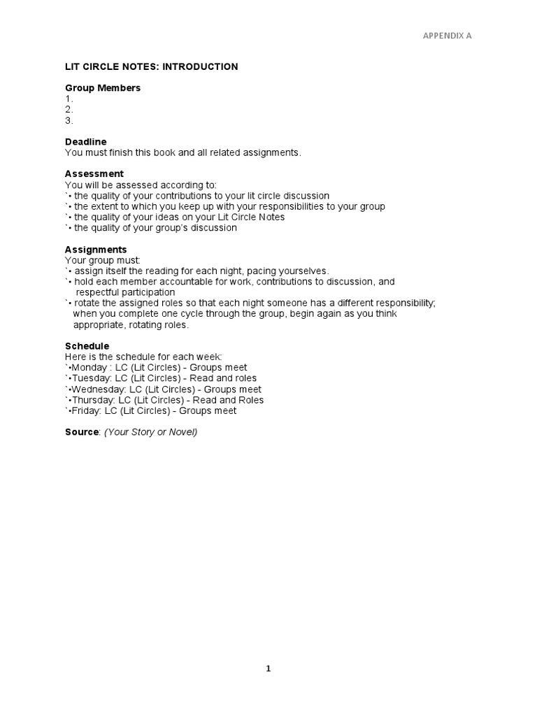 Topic 3 - LIT CIRCLE NOTES 1 | PDF | Word
