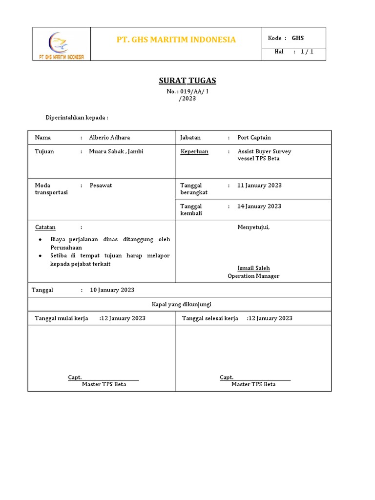 002 Jan 2023 AA SURAT TUGAS - Alberio Adhara - TPS BETA Assit Buyer | PDF
