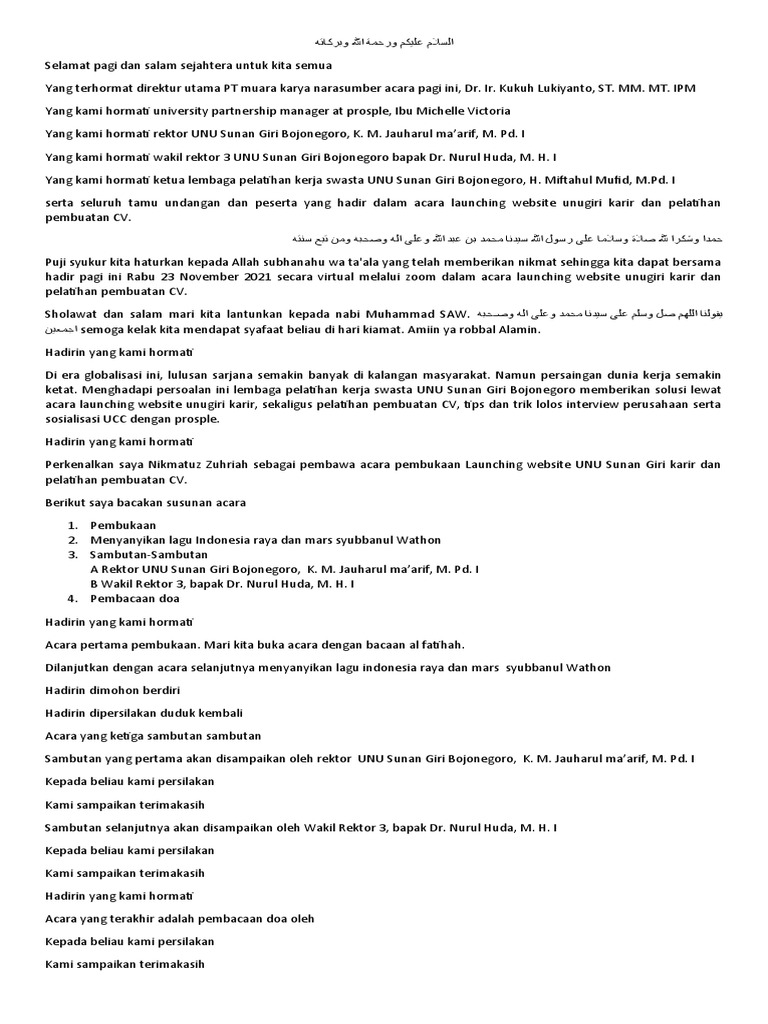 TEKS MC ACARA PEMBUKAAN LAUNCHING SAJA.docx | PDF