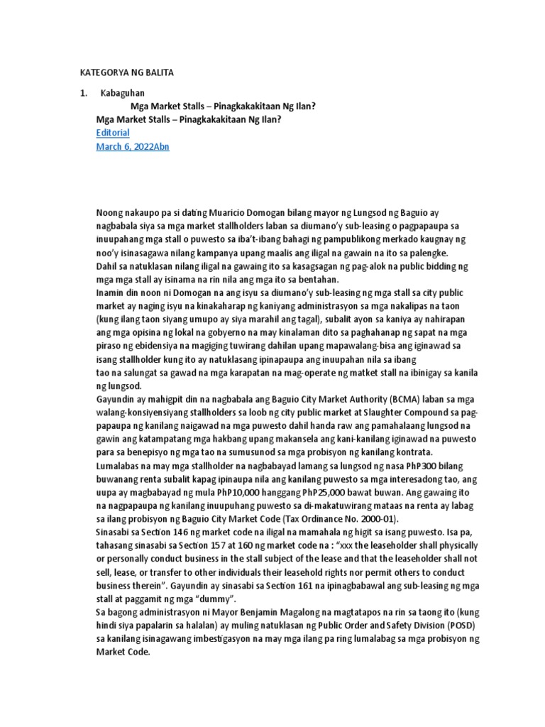 Kategorya NG Balita | PDF