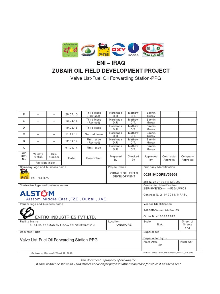 Valve List-Fuel Oil Forwarding Station-PPG | PDF | Valve | Hydraulic ...