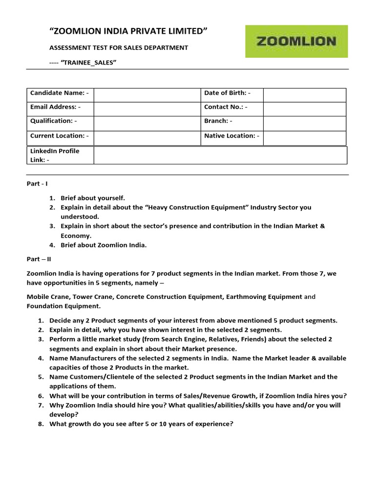 Assessment Test - Trainee - Sales | PDF