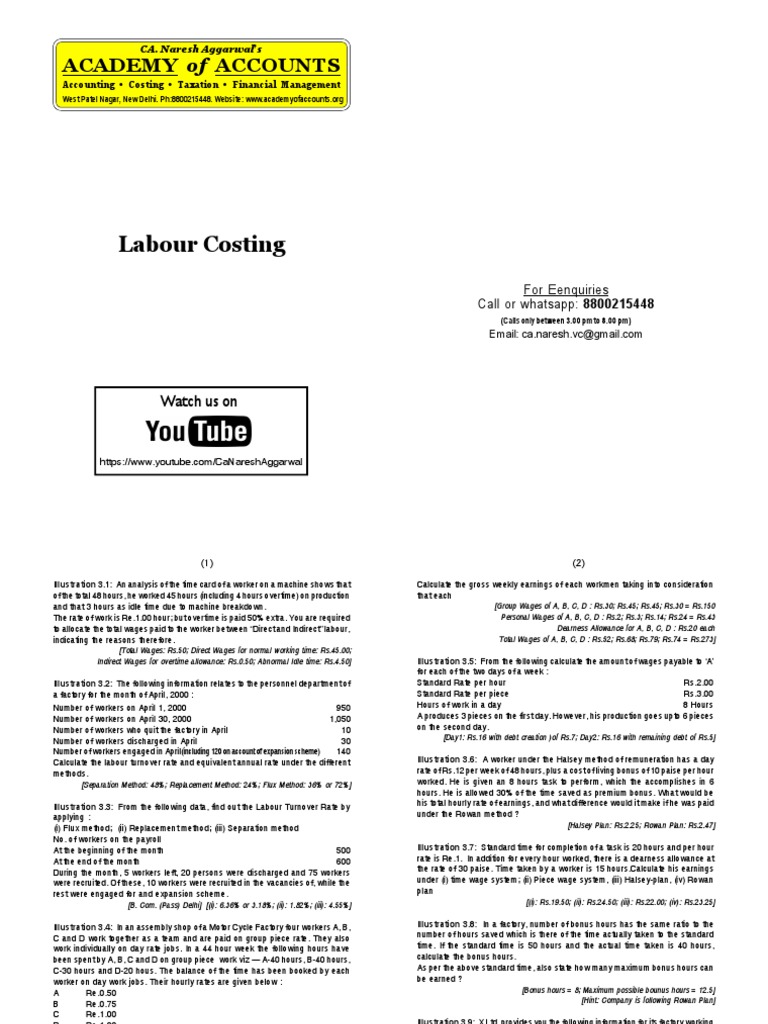 03 Labour Costing Pdf Cost Of Living Piece Work