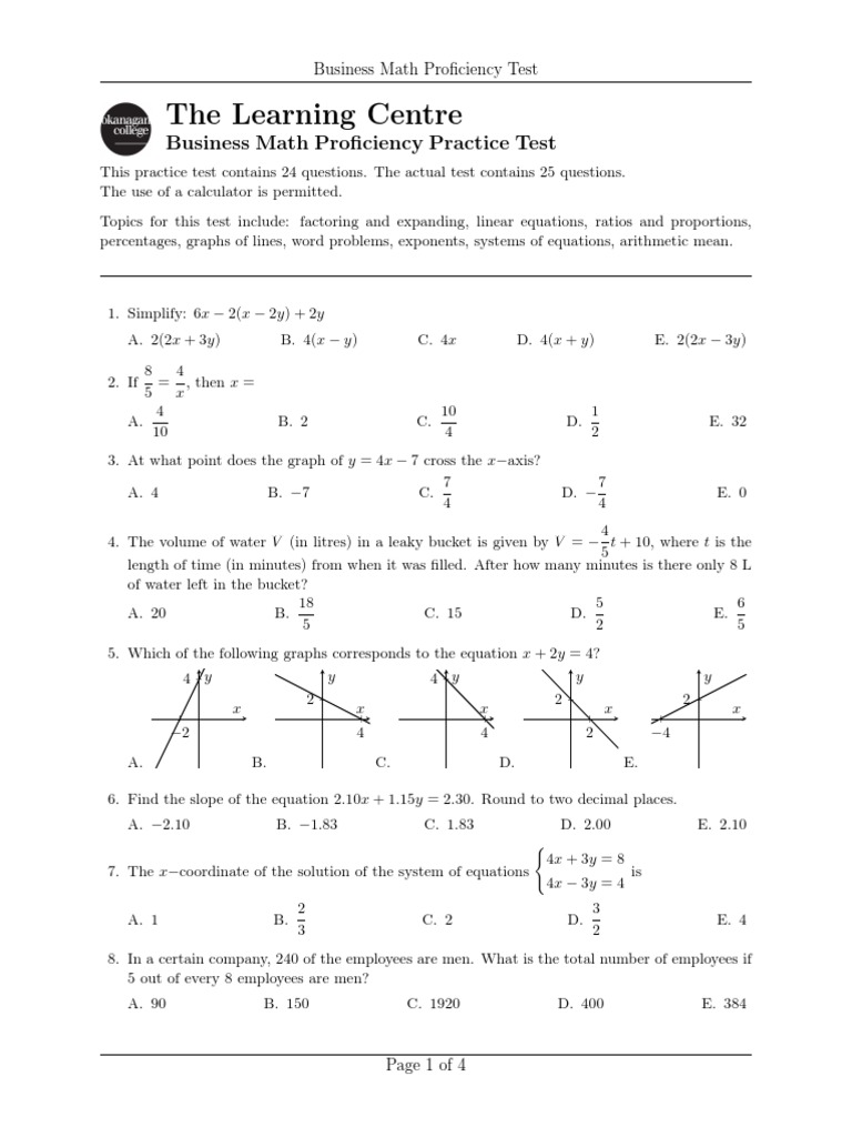 Business Math Proficiency Test Guide | PDF | Interest | Mathematics