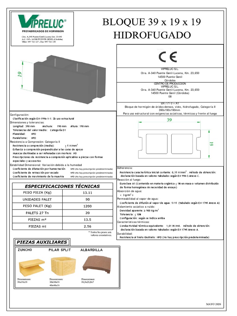 Bloque de Hormigón VIPRELUC: Especificaciones | PDF | Ciencias fisicas | Materiales