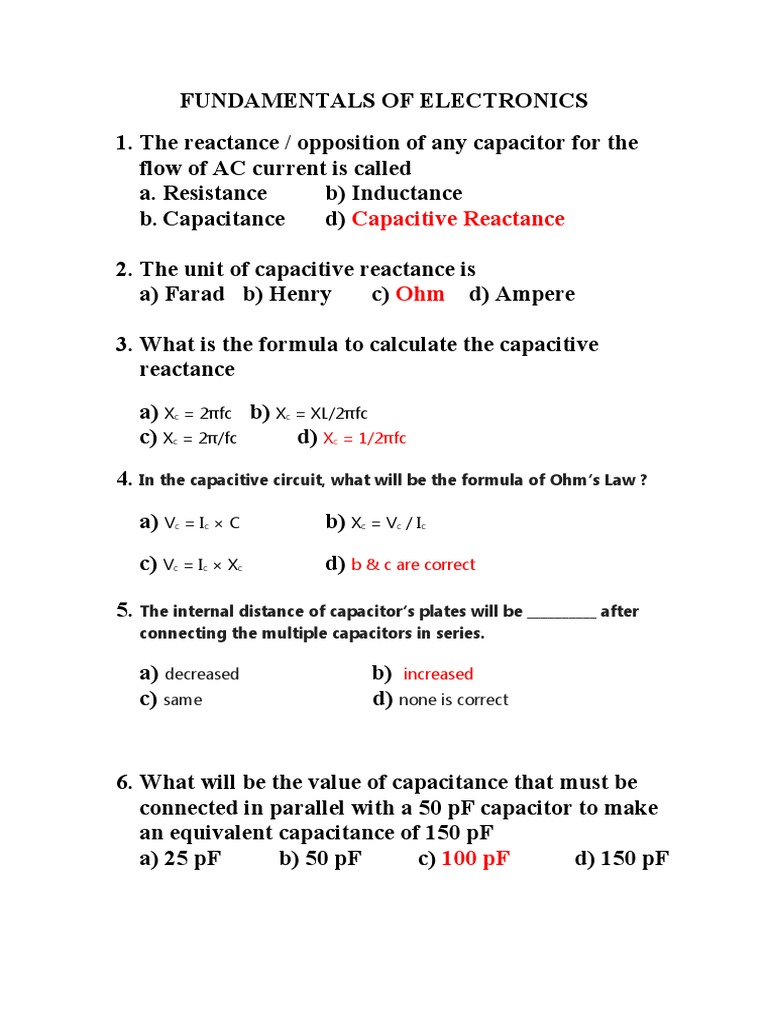 Capacitive Reactance and Formulas | PDF