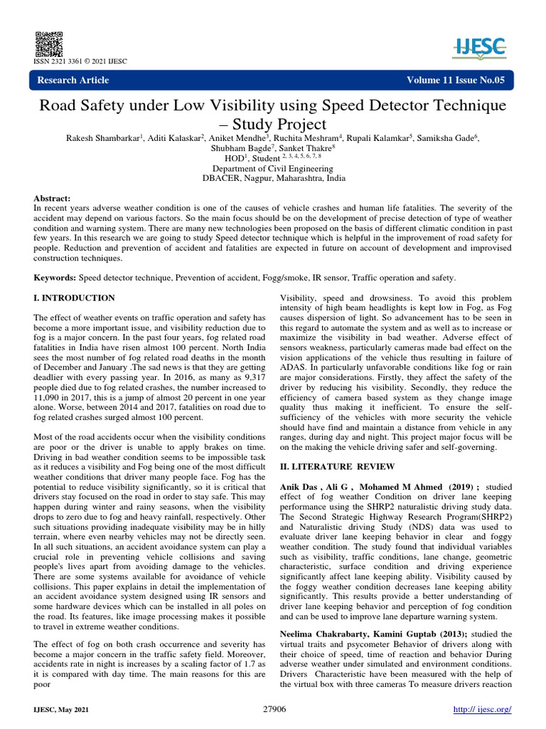 .Road Safety Under Low Visibility Using Speed Detector Technique - Study Project | PDF | Traffic ...