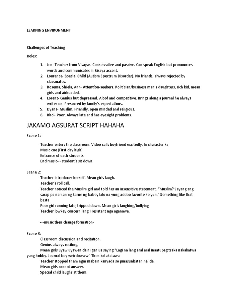 LEARNING ENVIRONMENT Skit | PDF