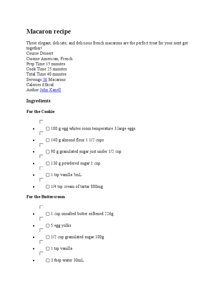 Macaron Recipe | PDF | Macaron | Meringue