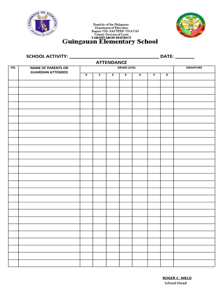 Guingauan Elementary School Attendance Sheet | PDF