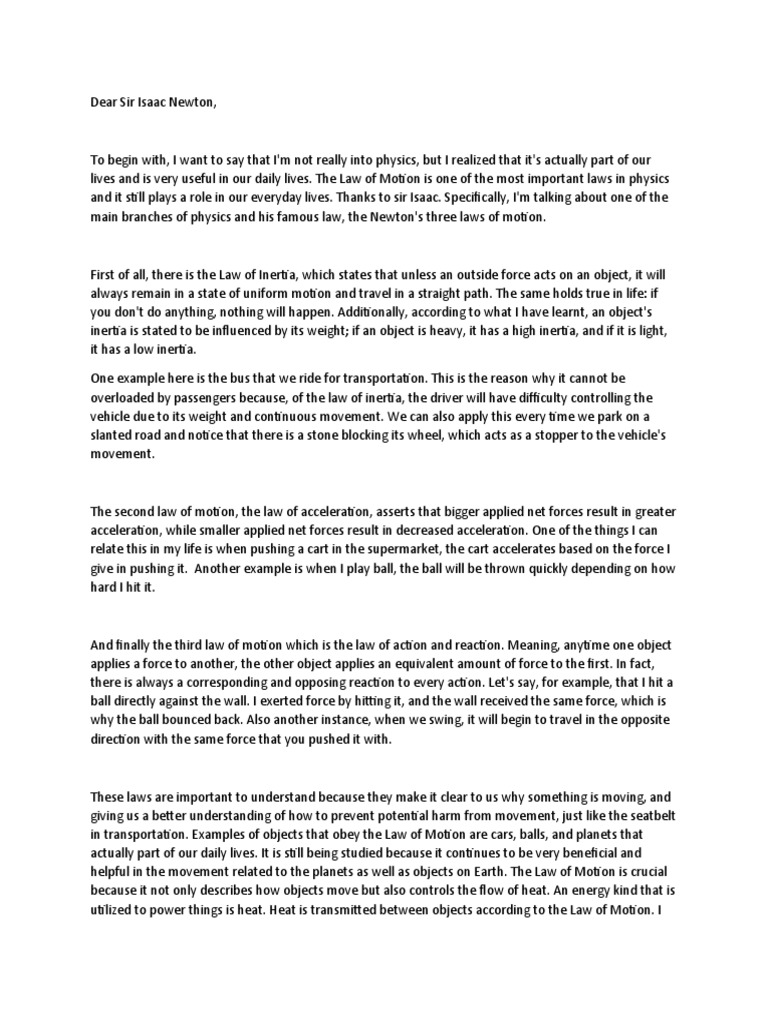 Physics Letter To Sir Isaac | PDF | Force | Newton's Laws Of Motion