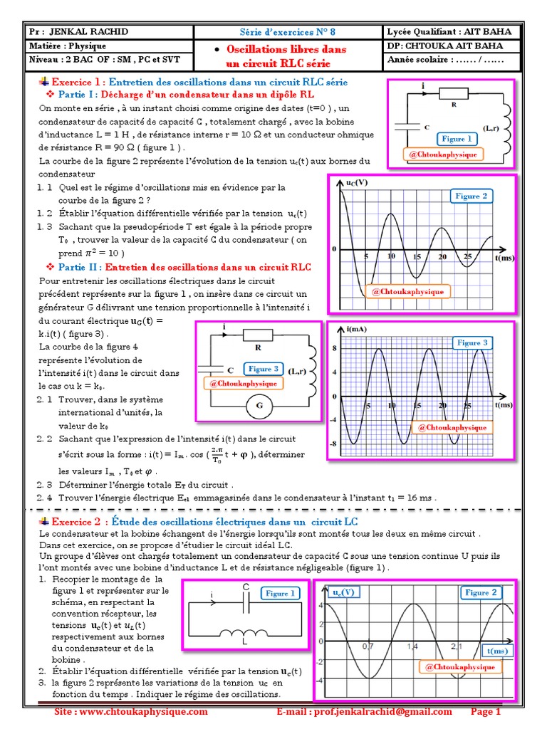 Exercices sur les circuits RLC 2 Bac PC | PDF | Condensateur | Tension ...