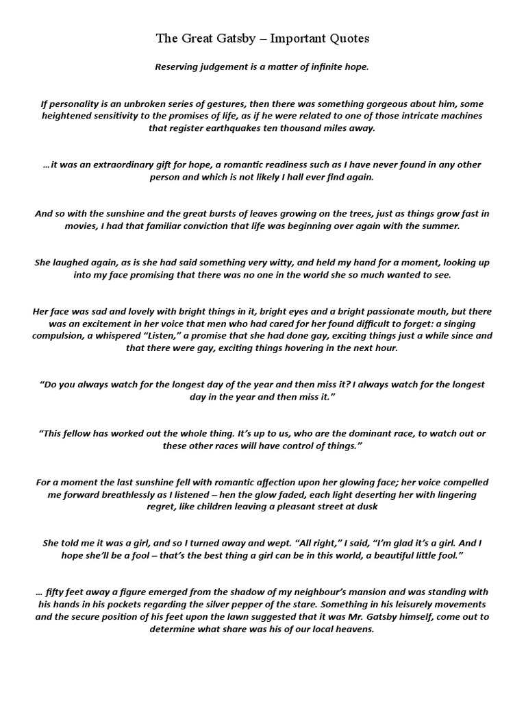 The Great Gatsby - Quotes | PDF | The Great Gatsby