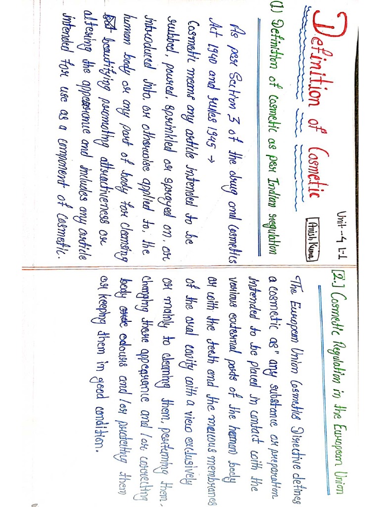 Defination of Cosmetics As Per India and EU Regulations | PDF