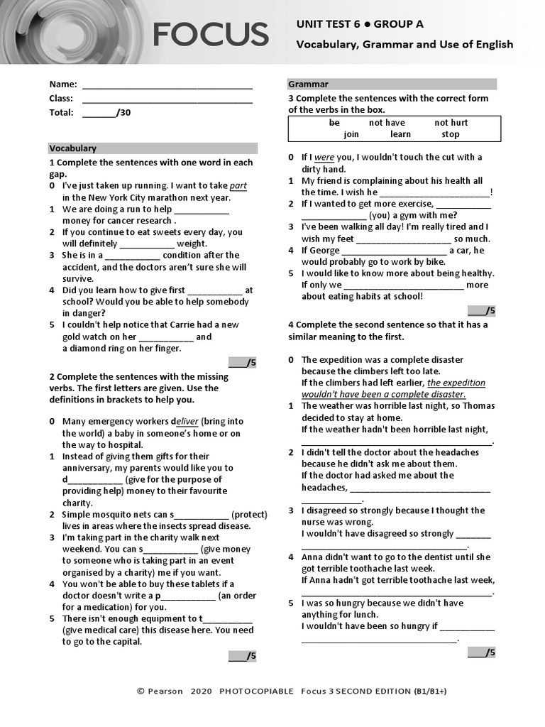 Unit Test 6 Group A Vocabulary, Grammar and Use of English | PDF
