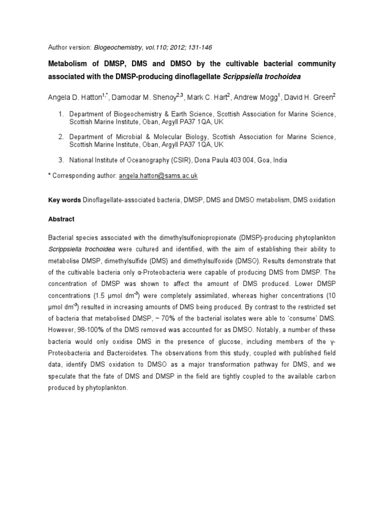 Metabolism of DMSP, DMS and DMSO by The Cultivable Bacterial (PDFDrive ...