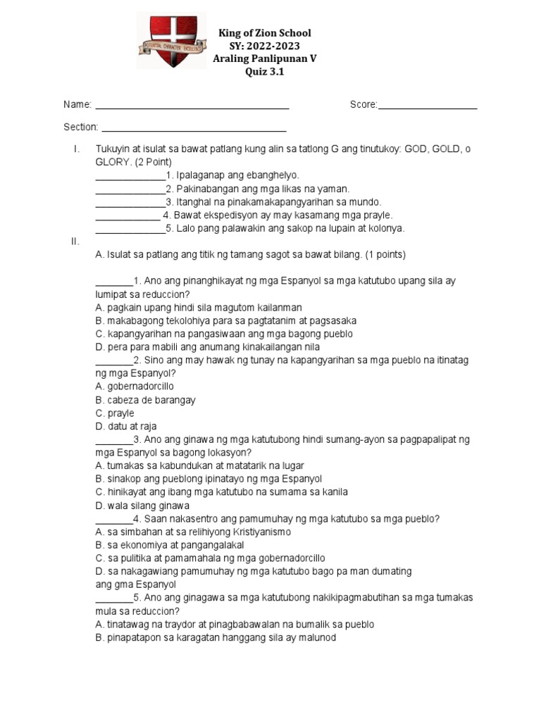 PAGSUSULIT 3.1(GRADE 5 -AP) | PDF