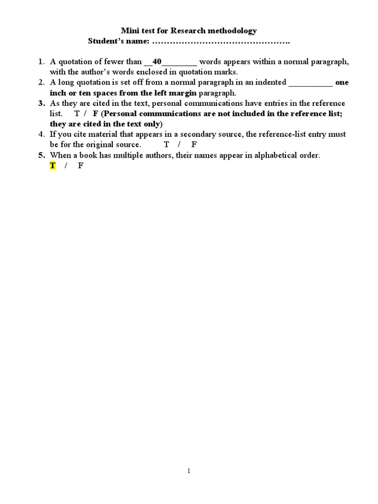Research Methodology Mini Test | PDF